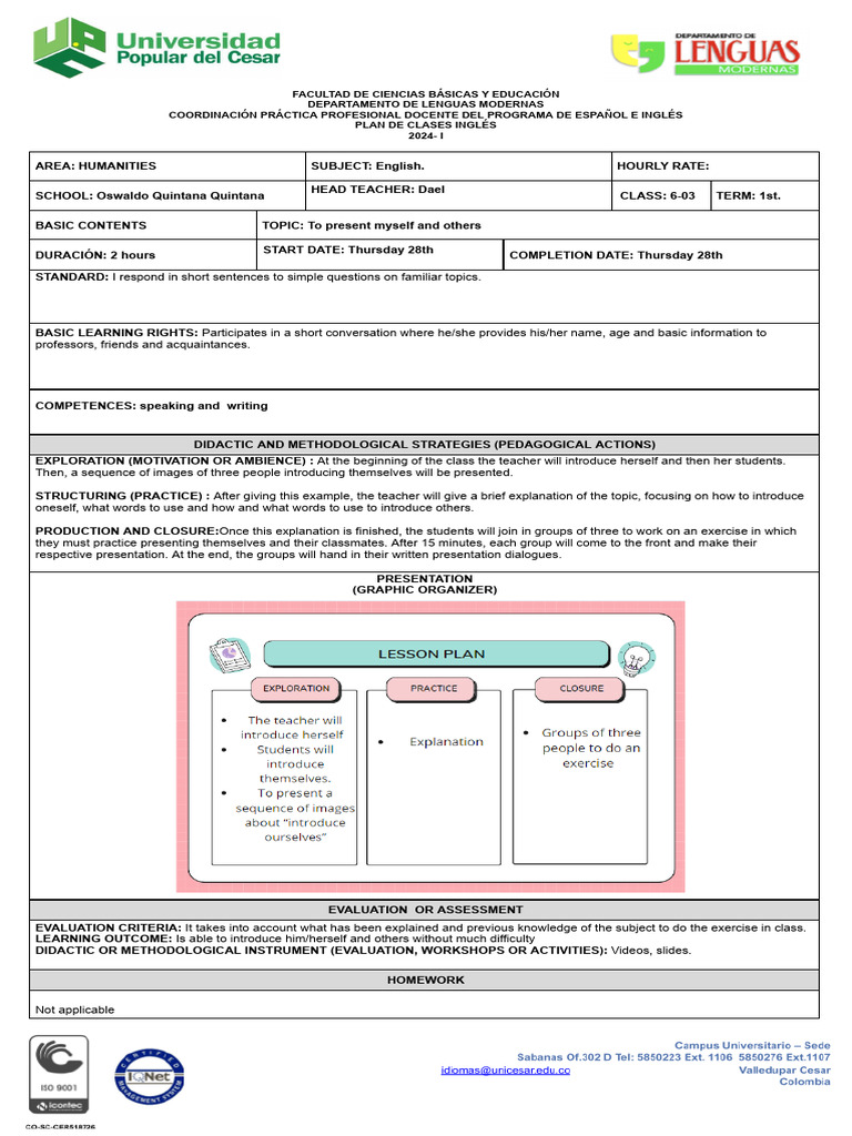 Plan de Clases Inglés Sexto | Download Free PDF | Evaluation | Cognitive Science