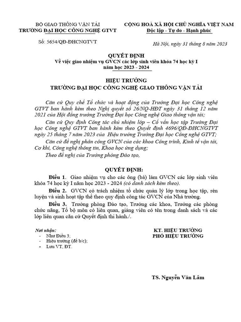 QD Phan Cong GVCN K74 | PDF