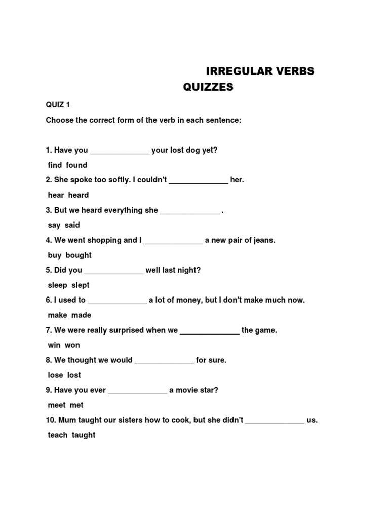 Irregular Verbs Quizzes 8 80 (Verbs) Tarde | PDF | Home & Garden