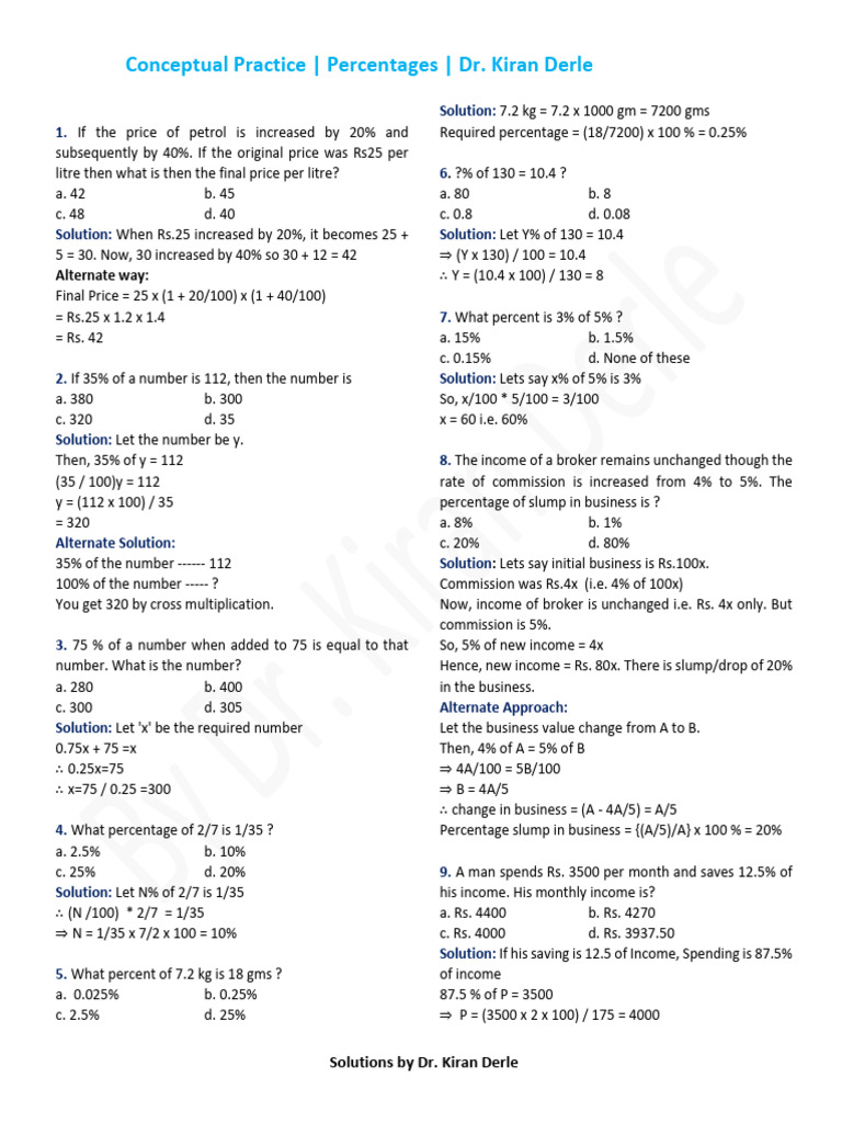 Percentages Conceputal+Exercise+Percentages UA | PDF | Percentage | Economies