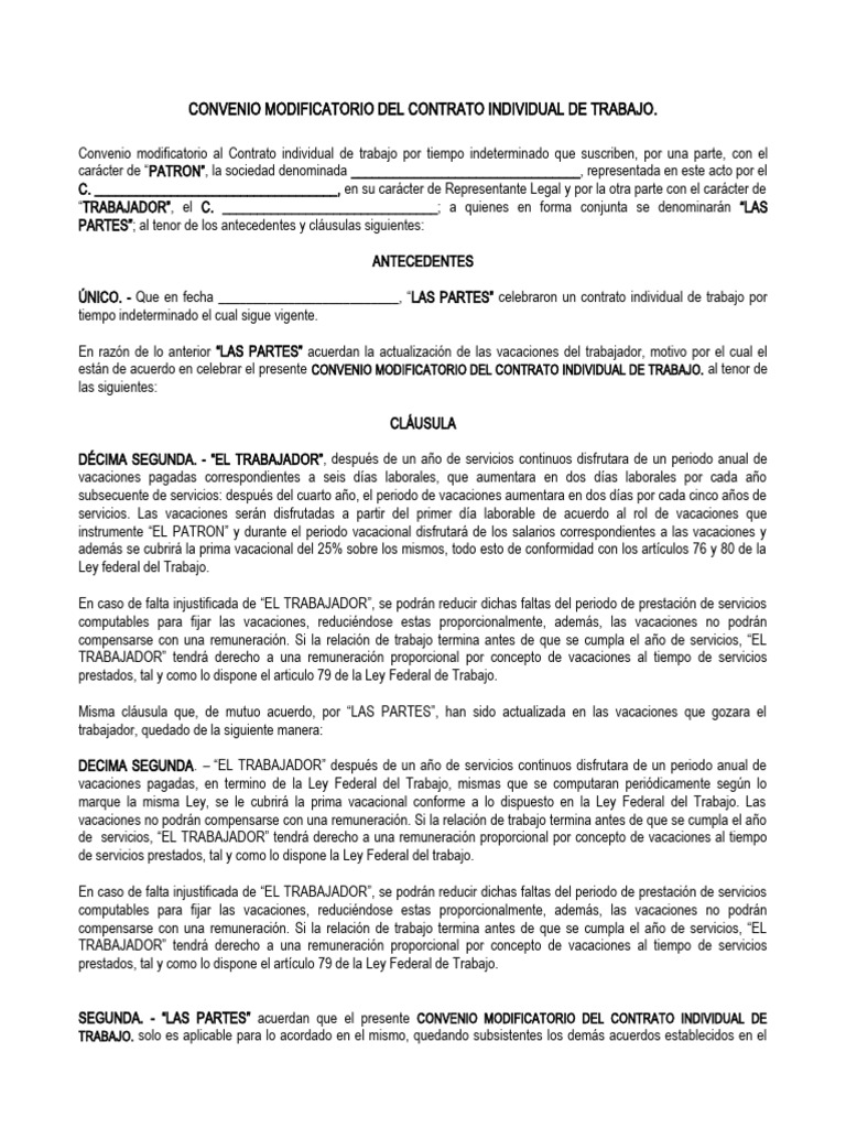 Formato Convenio Modificatorio | PDF | Salario | Justicia