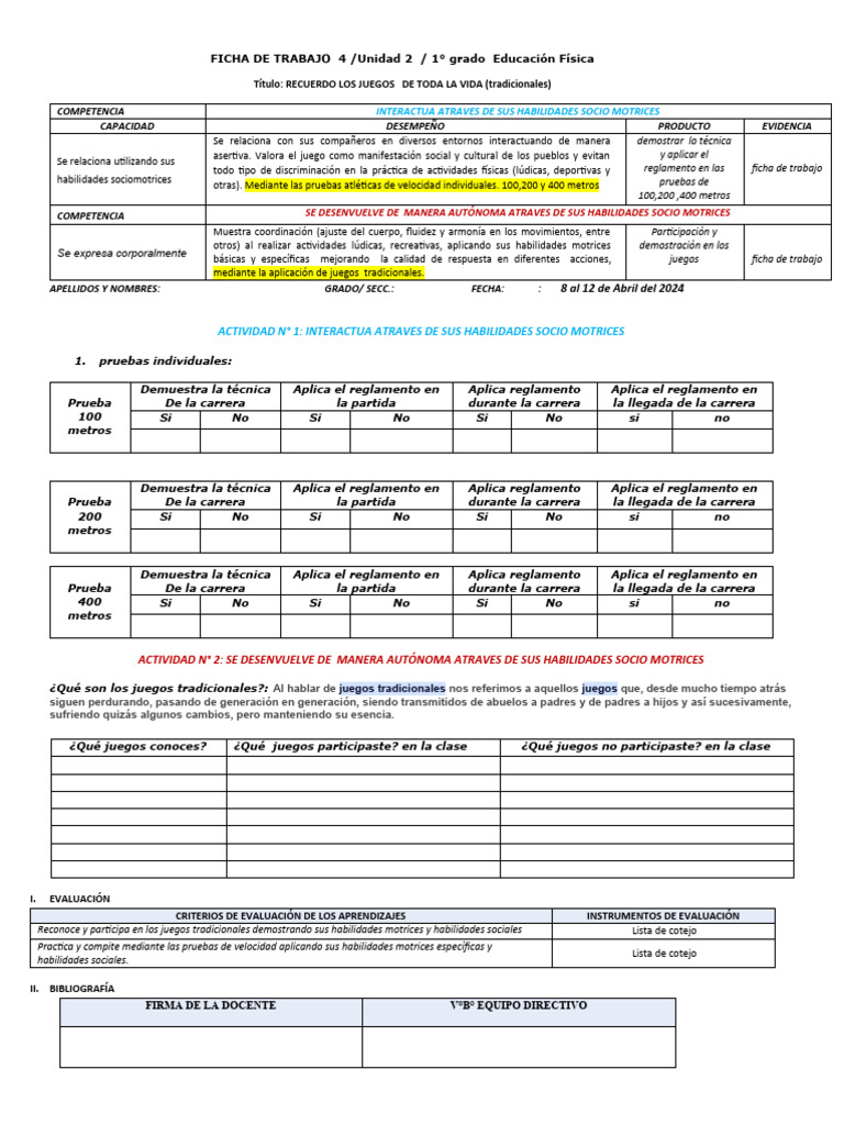 1° sec FICHA DE TRABAJO 4 UNIDAD 2 | PDF | Evaluación | Aprendizaje