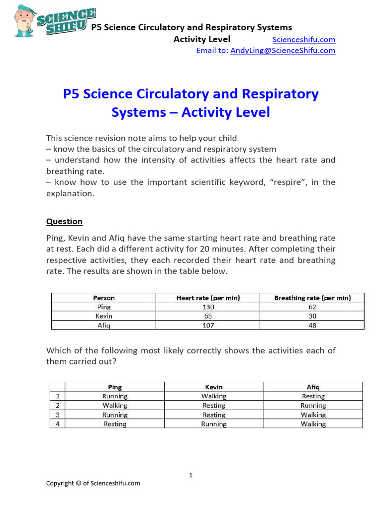 ScienceShifu Notes - Circulatory and Respiratory Systems - Activity ...