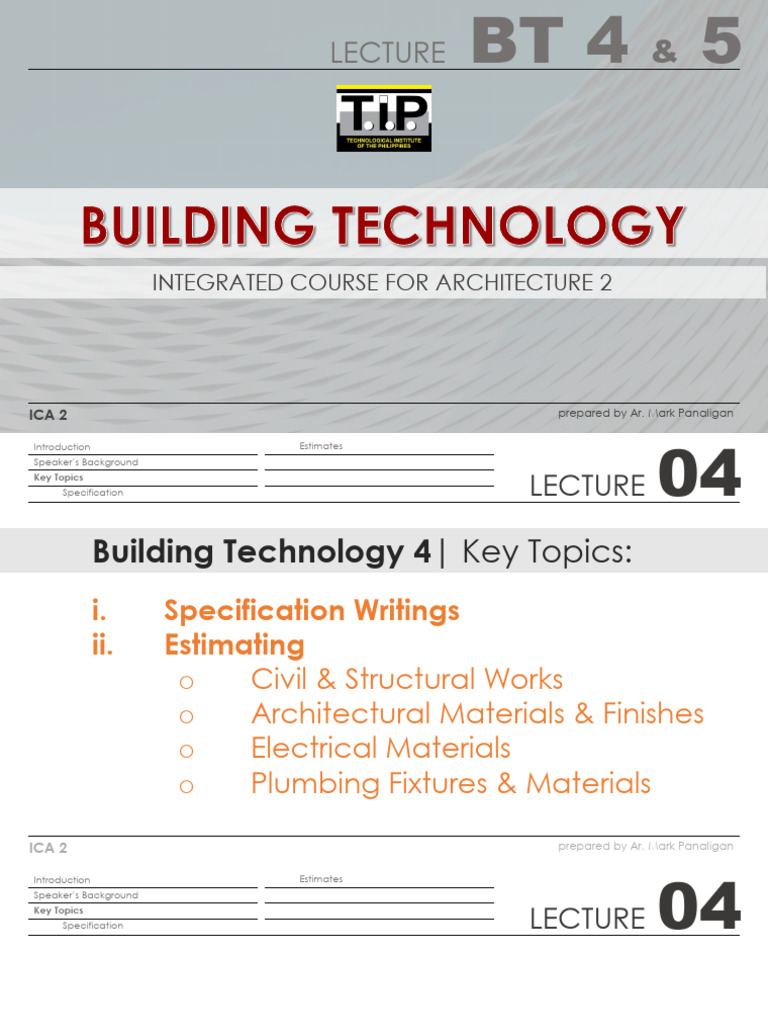 ICA 2 Lecture BT 4 & 5 | PDF | Specification (Technical Standard) | Roof