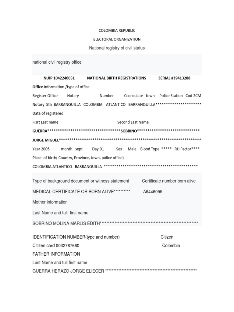 Colombia Birth Certificate for Jorge Miguel | PDF | Notary Public | Birth Certificate