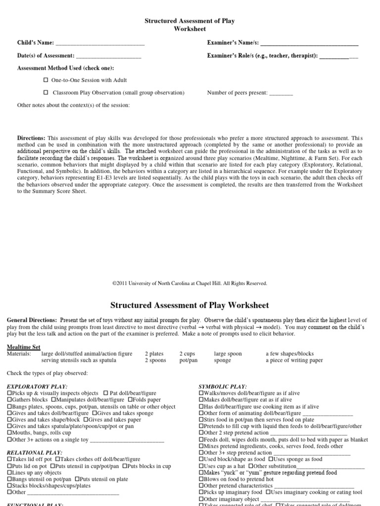 Structured Assessment of Play (Exploratory To Symbolic) | PDF | Toys ...