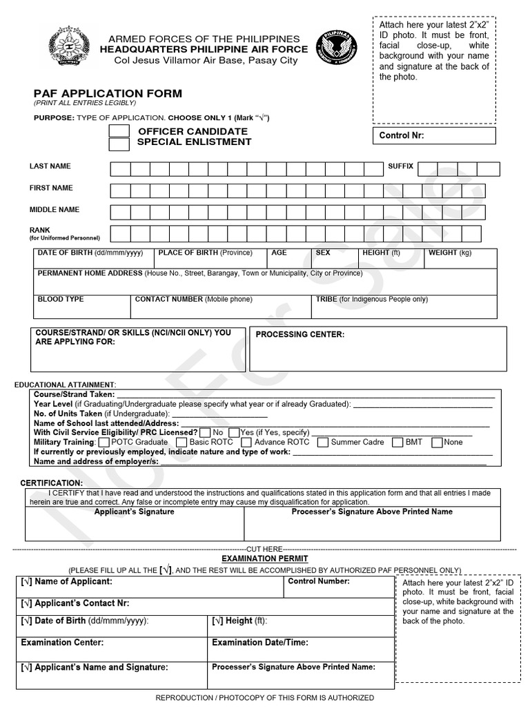 Application For PAFOC Class 2025 and SE CY 2024 | PDF
