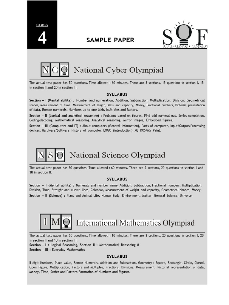 Maths Olympiad Class 4 0 | PDF | Force | Litre