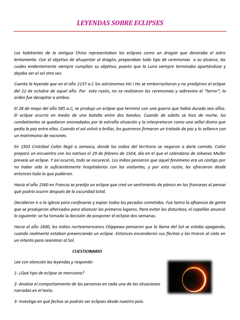 Leyendas Sobre Eclipses | PDF | Eclipse