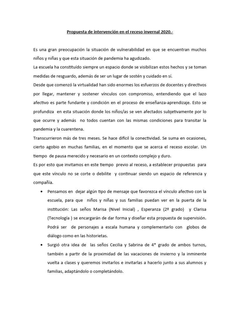 Propuestas para el Receso Invernal 2020 | PDF