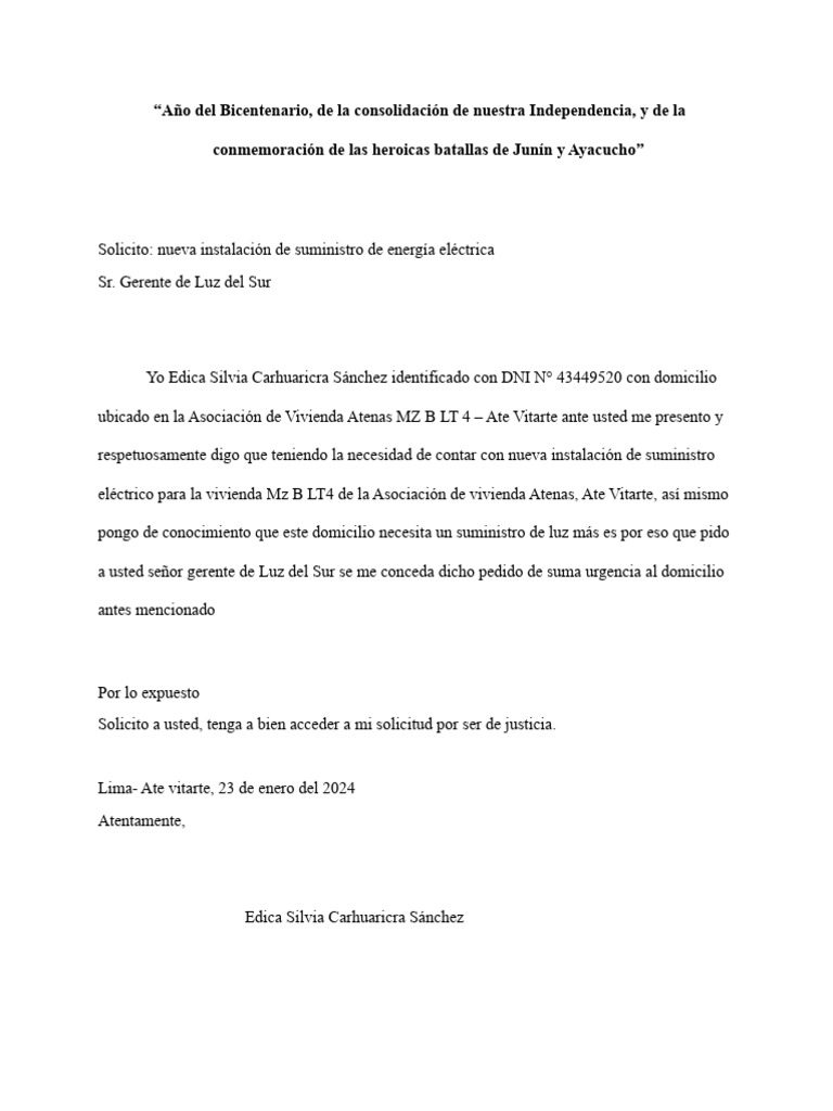 Solicitud Luz Del Sur | PDF