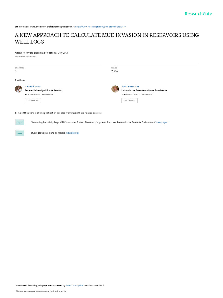 A New Approach To Calculate Mud Invasion in Reserv | PDF