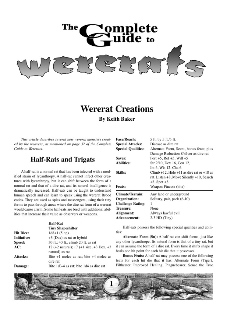 New Wererat Variants and Stats | PDF