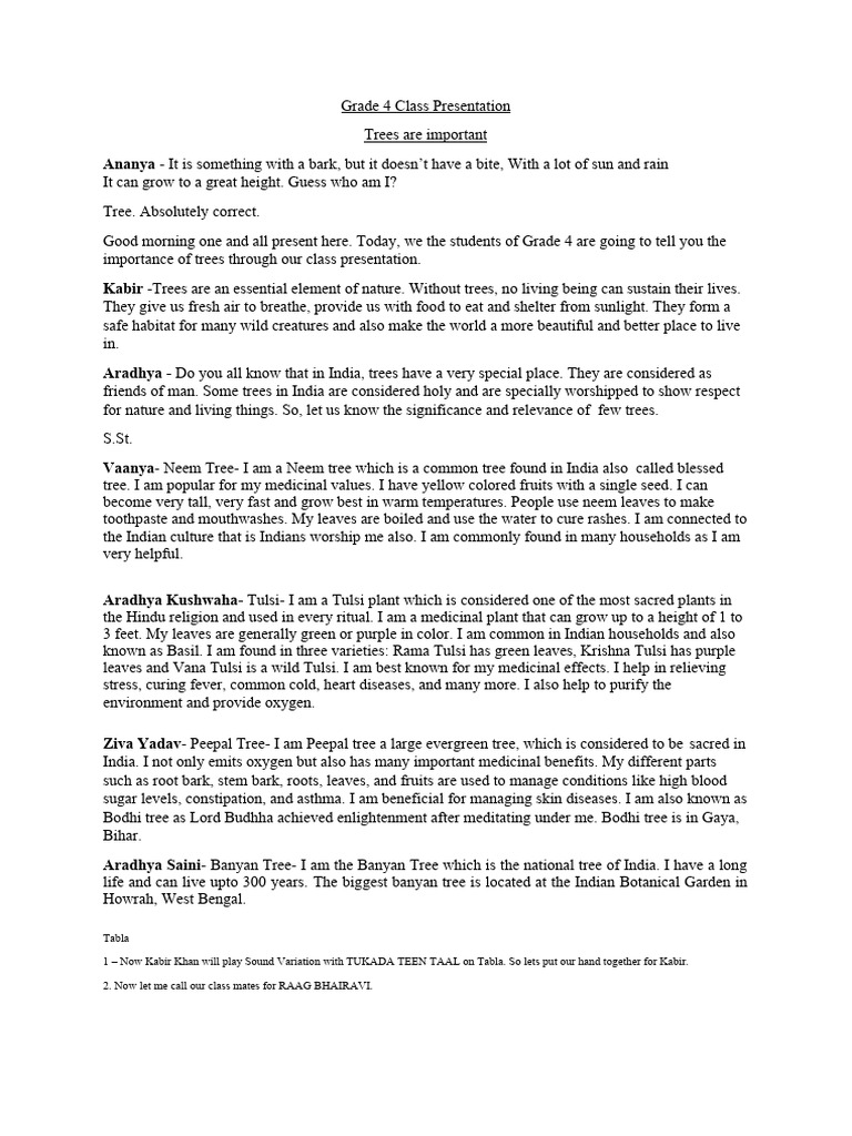Grade 4 Class Presentation Script | Download Free PDF | Trees | Botany