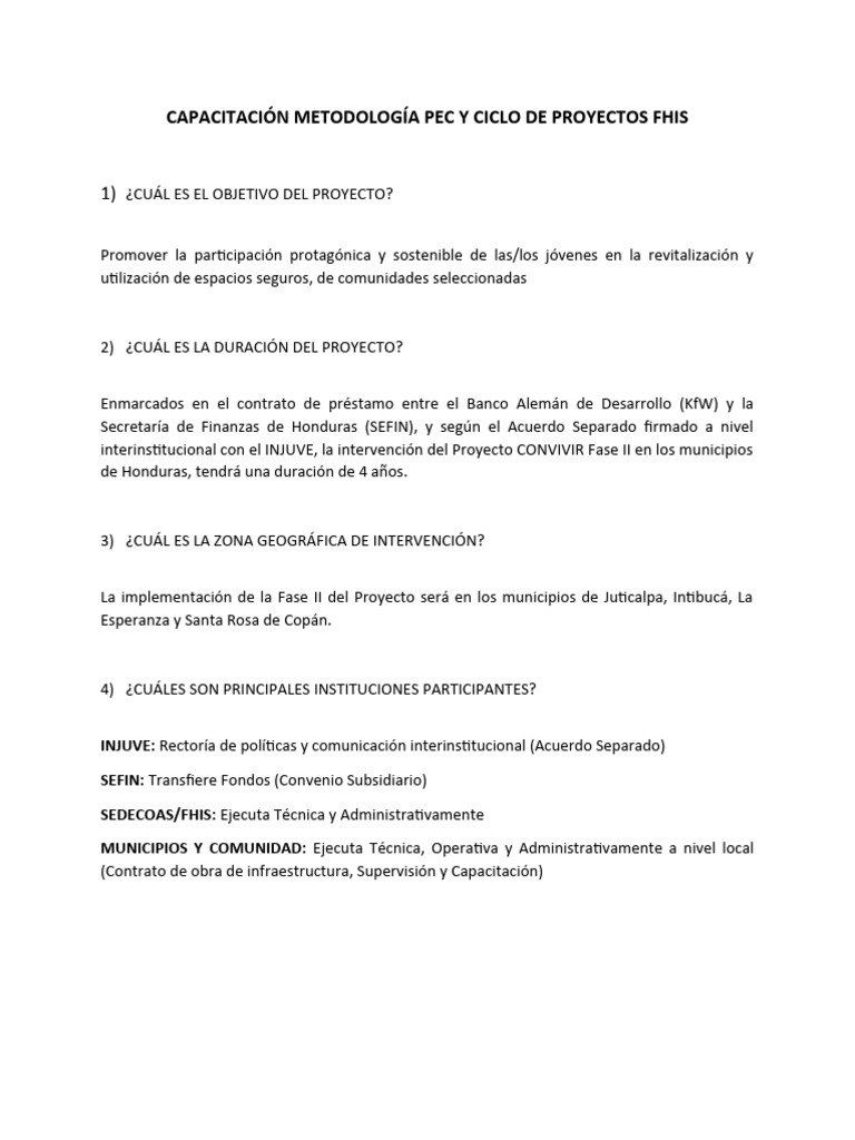 Capacitación Metodología Pec y Ciclo de Proyectos Fhis | PDF | Negocios