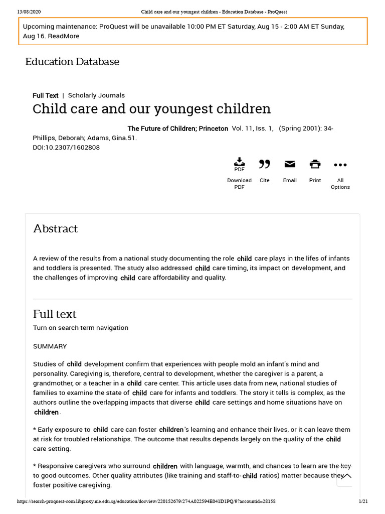 Child care and our youngest children - Education Database - ProQuest ...