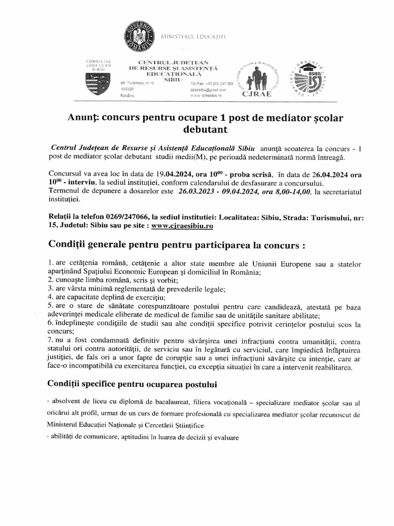 Anunt Concurs Mediator 2024 | PDF