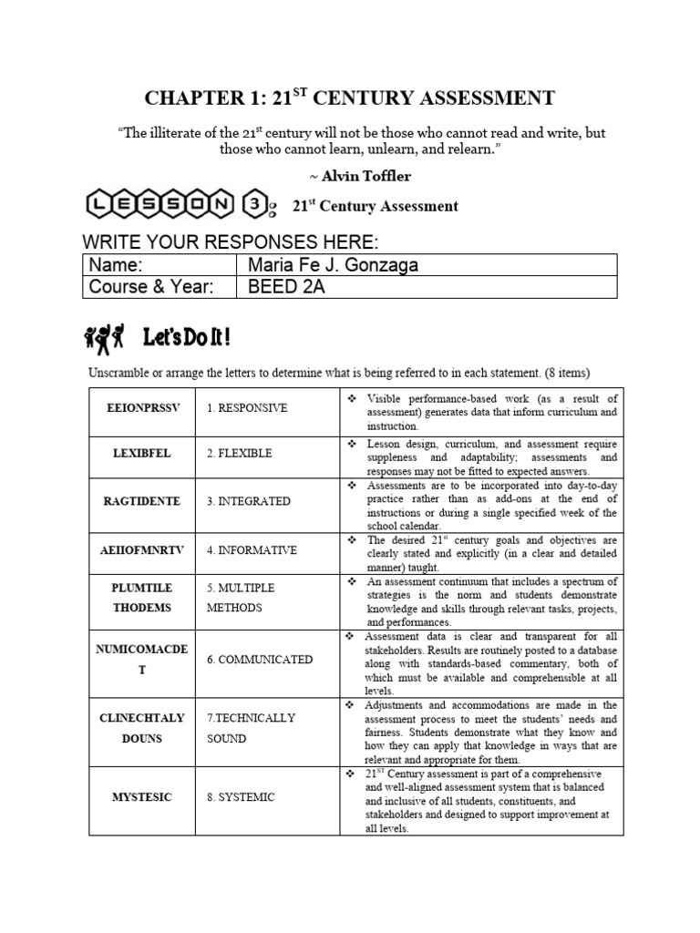 CHAPTER-1-LESSON-3-PRE-ACTIVITY | PDF | Educational Assessment | Learning