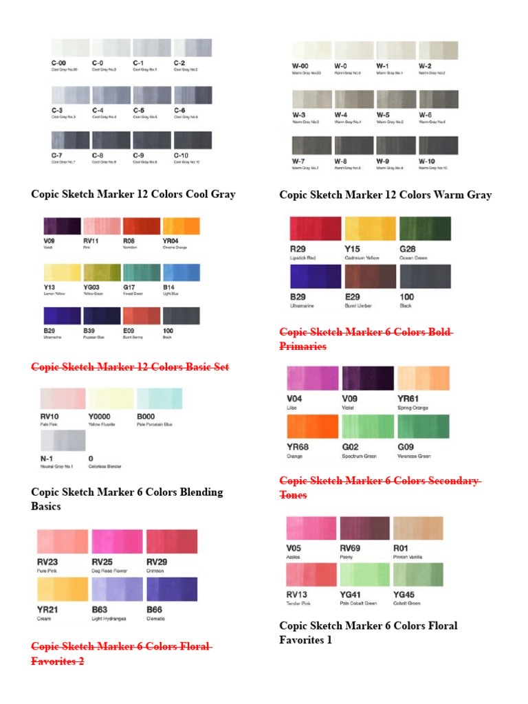 Copic Sketch Marker Color Sets Overview | PDF