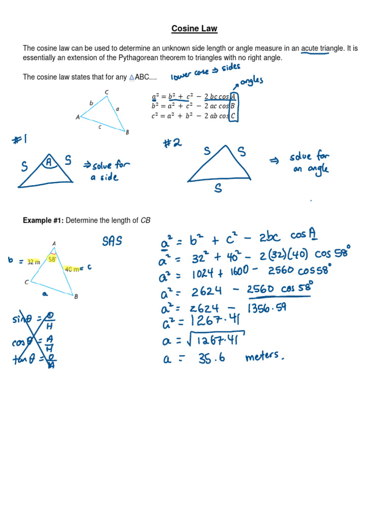 Cosine Law Lesson NOTE | PDF