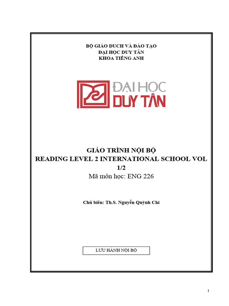 Nguyen, C. Q. (2022) - Reading Level 2 International School Vol. 1.2. ENG 226 - 2022S - REF ...