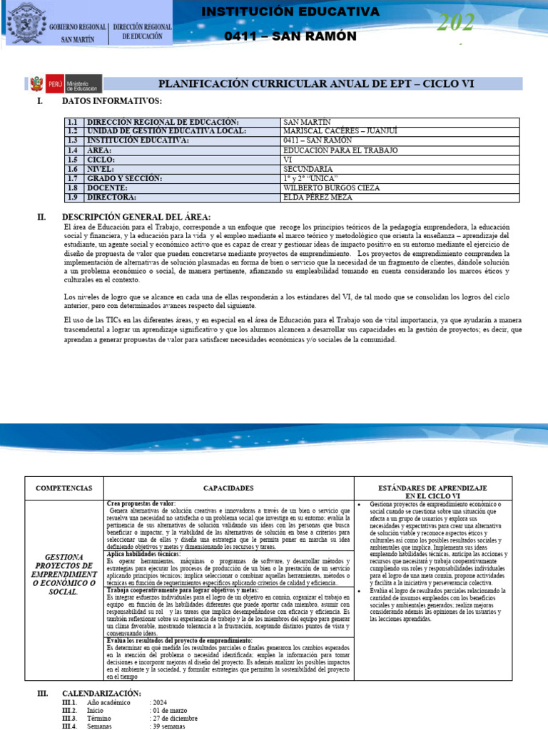 Plan Anual Rectificado - Ept Agropecuario Sec | PDF | Aprendizaje | Iniciativa empresarial