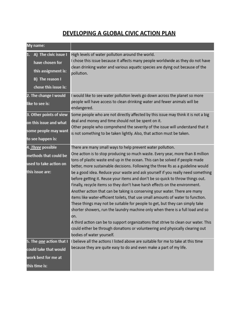Developing A Global Civic Action Plan Worksheet (1) (2) - 070-LIB-36053 ...