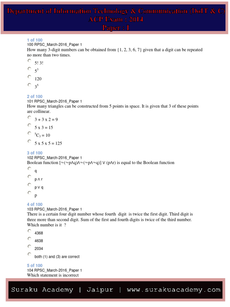 ACP 2014 Paper-I With Answer Key | PDF | Relational Database | Computer ...