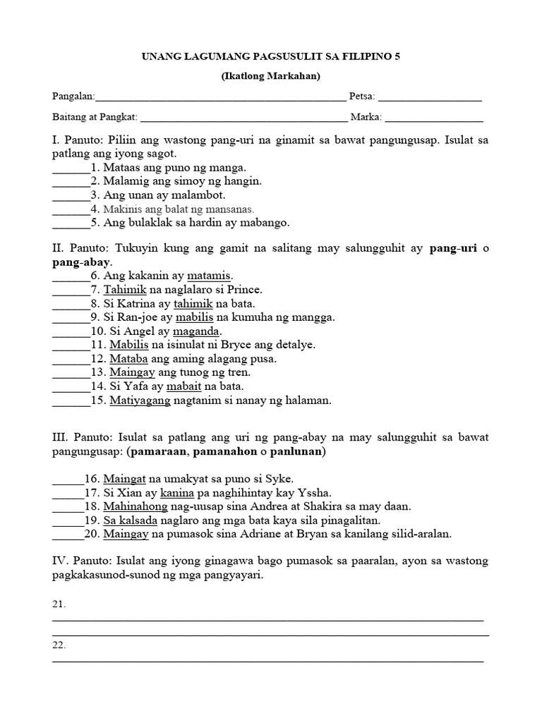 Q3 GR.5-FILIPINO ST#1 | PDF