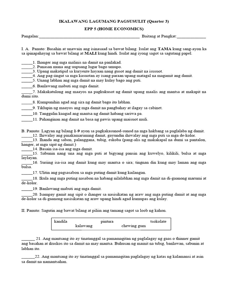 Q3 GR.5-EPP_HOME ECONOMICS ST#1- | PDF