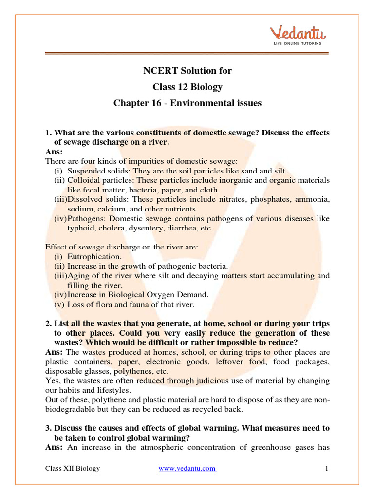 NCERT Solutions For Class 12 Biology Chapter 16 - Environmental Issues - . | PDF | Ozone ...