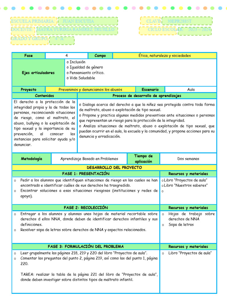 Planeación Prevenimos y Denunciamos Los Abusos | PDF | Abuso infantil | Salón de clases