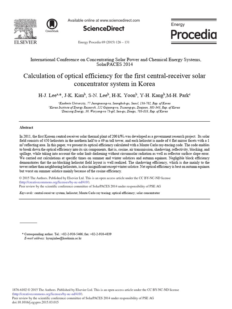 Calculation of Optical Efficiency For The First Central Recei - 2015 ...