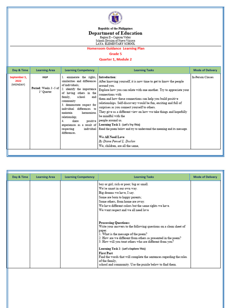 HGP-Learning-plan-Module-2 | PDF | Learning | Behavior Modification