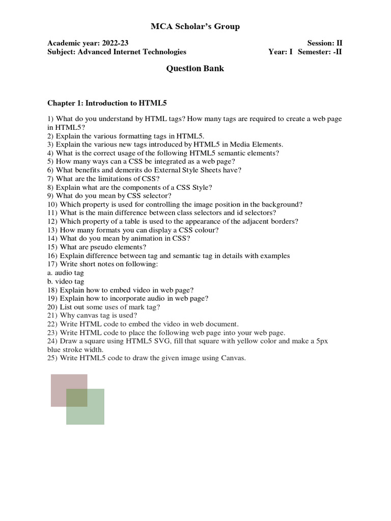 AIT Question Bank by Mca Scholar's Group | PDF | Html Element | Php