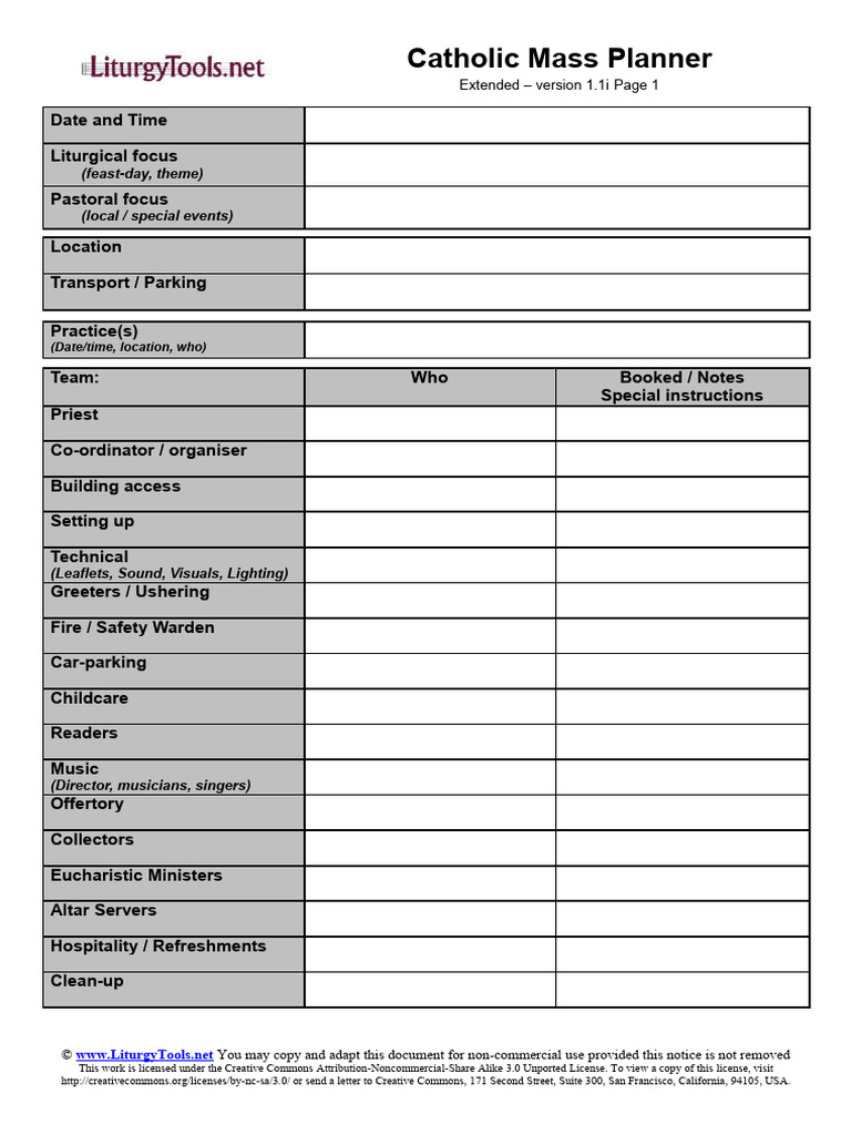 Catholic Mass Planner - Extended | PDF | Mass (Liturgy) | Eucharist