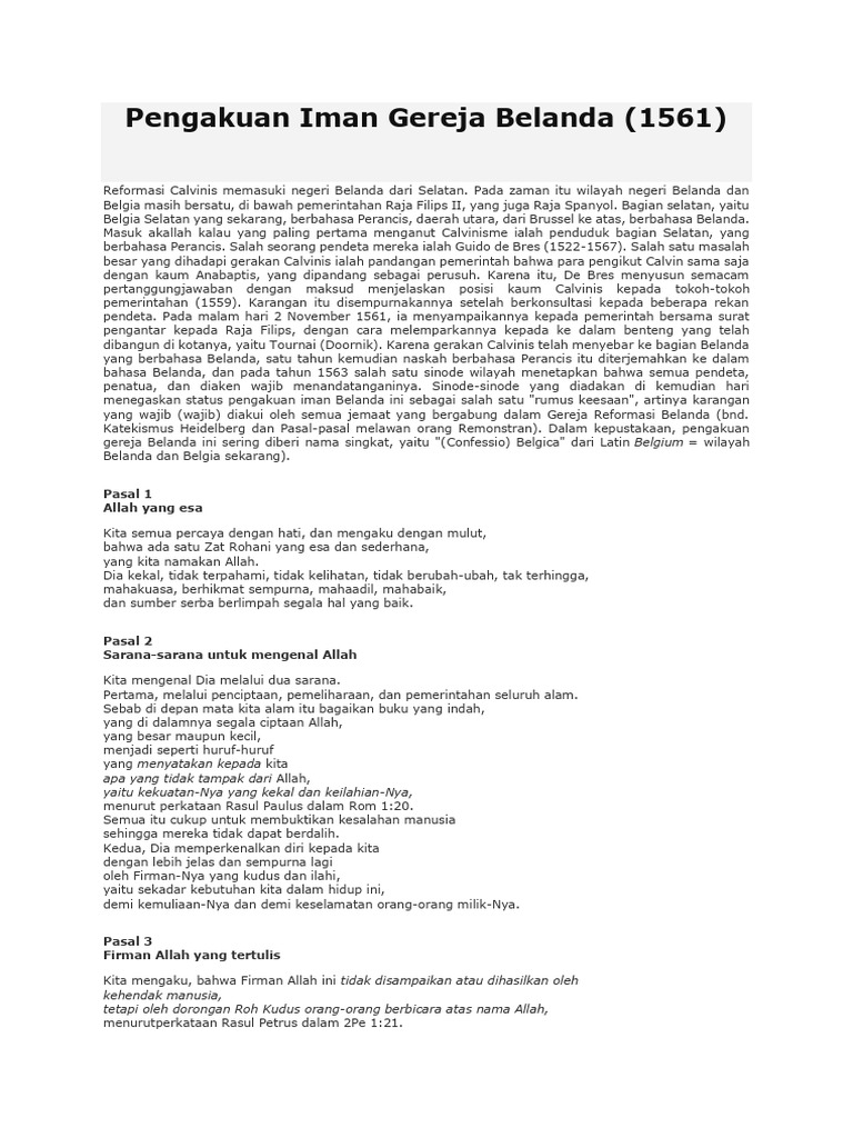 Pengakuan Iman Gereja Belanda 1561 | PDF | Agama & Spiritualitas