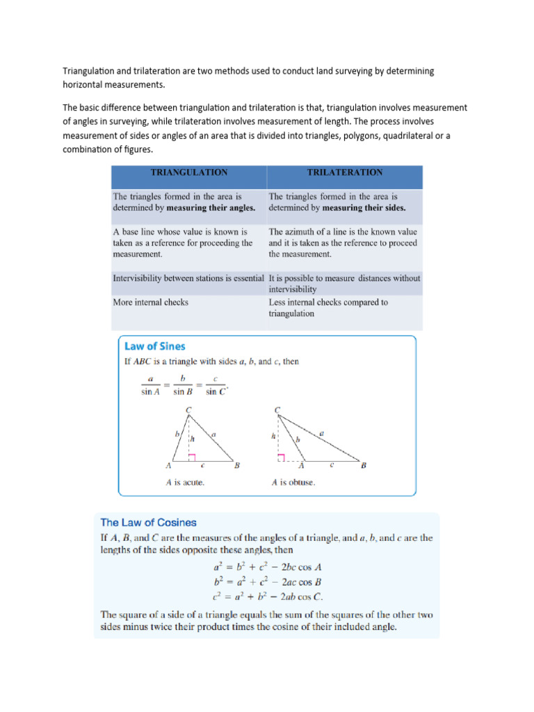 Complete Notes Of Triangulation And Trilateration Pdf Surveying