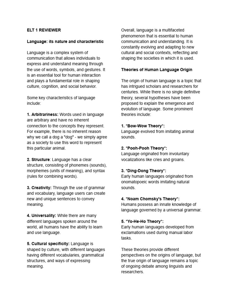 Elt 1 Reviewer Finals | PDF | Second Language Acquisition | Language Acquisition