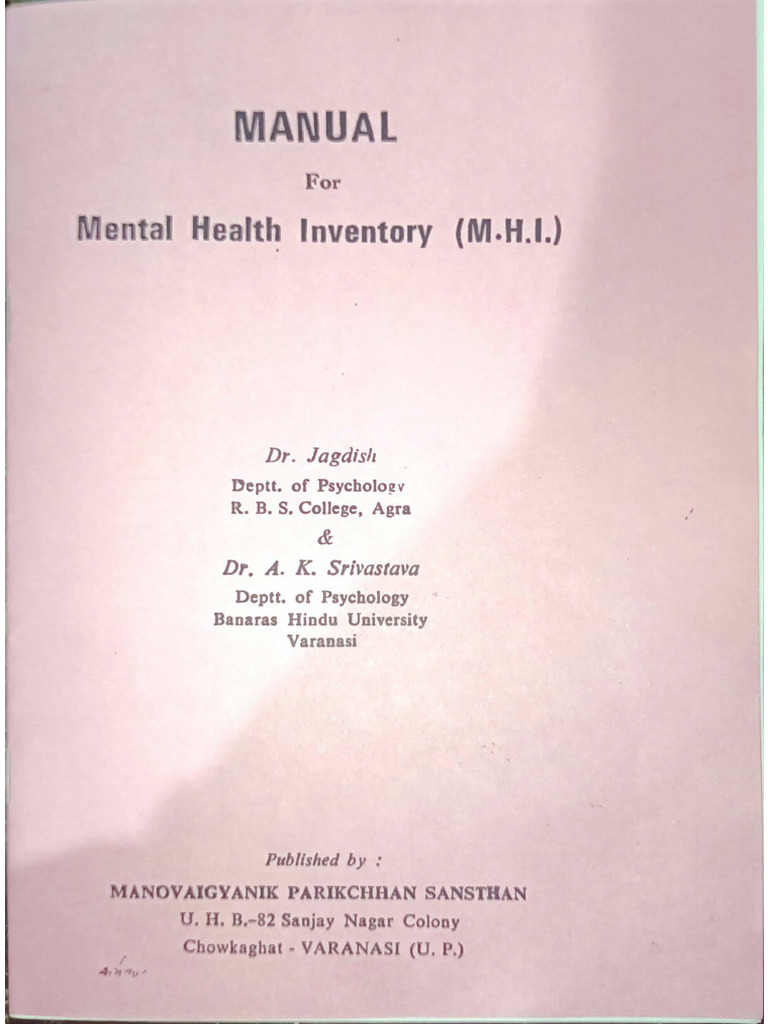 Mental Health Inventory Manual | PDF