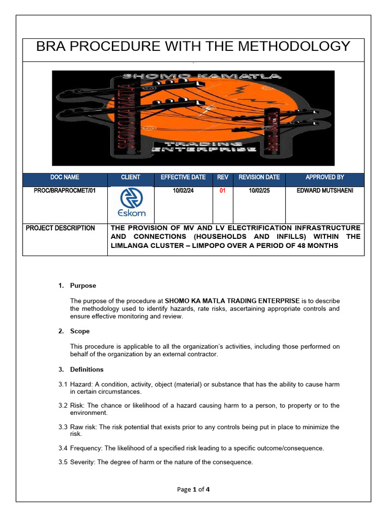 4.2 Bra Procedure With Methodology | PDF | Risk | Risk Assessment