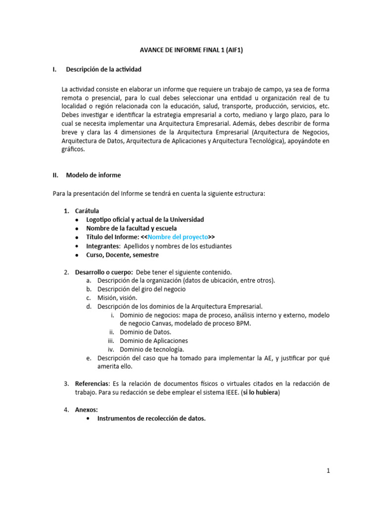 1 - Avance de Informe Final 1 | PDF | Arquitectura empresarial