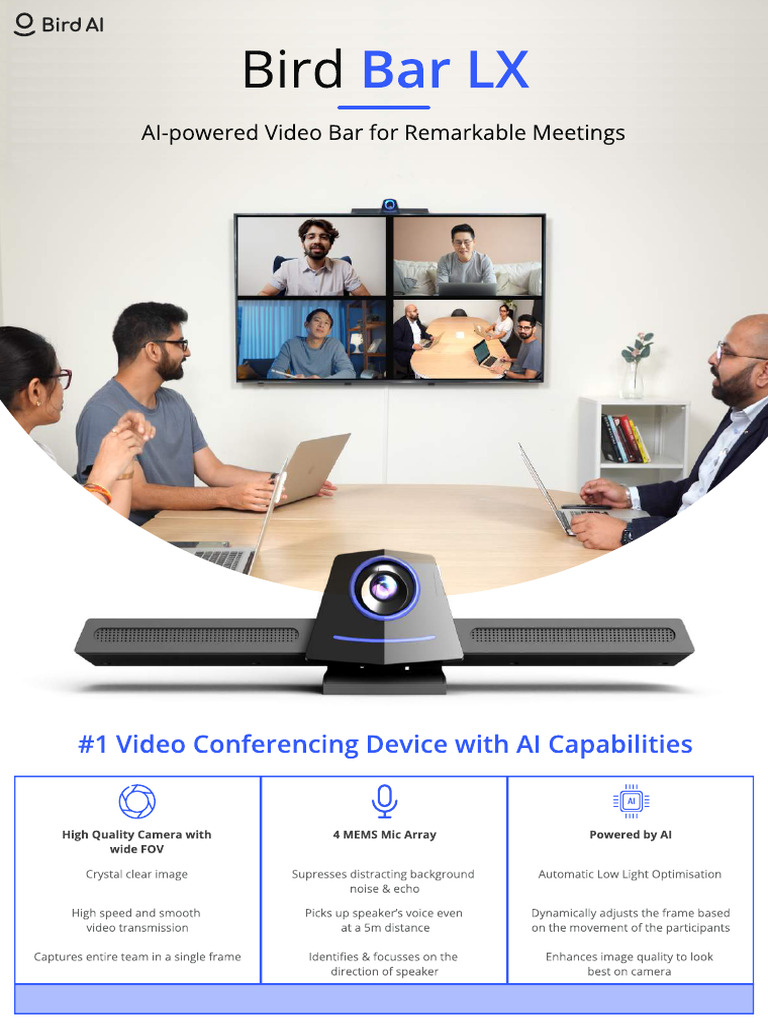 Bird Bar LX: AI Video Conferencing Solution | PDF | Microphone | Camera