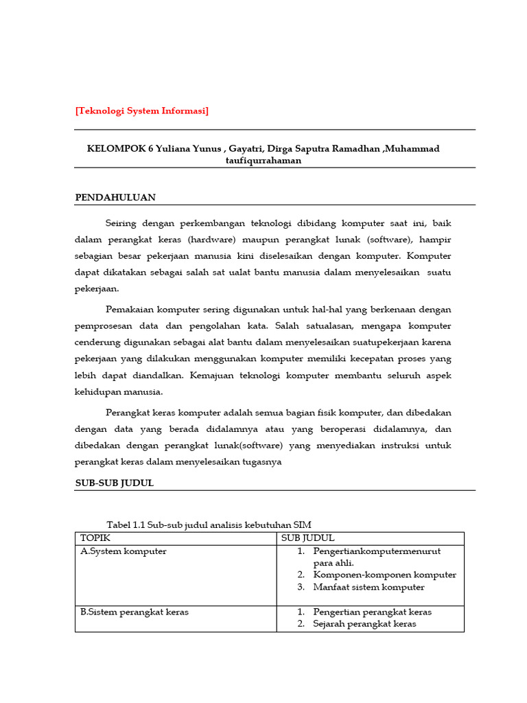 (Teknologi System Informasi) : KELOMPOK 6 Yuliana Yunus, Gayatri, Dirga ...