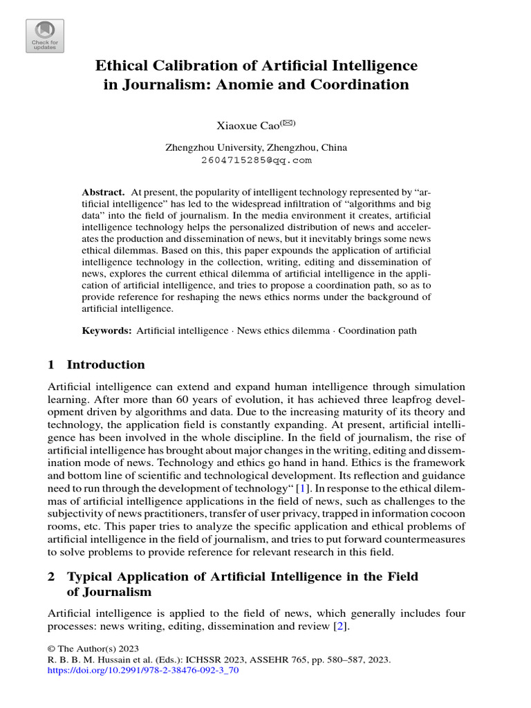 Ethical Calibration of Artificial Intelligence in Journalism: Anomie and Coordination | PDF ...