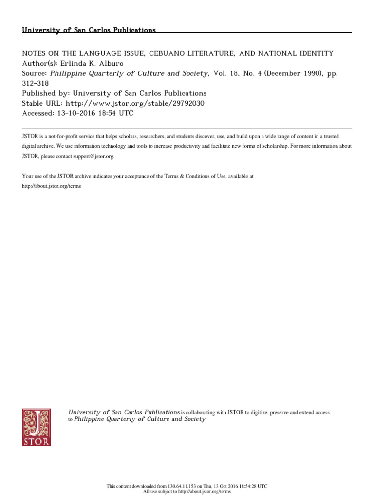 Cebuano Literature and National Identity | PDF | Linguistics