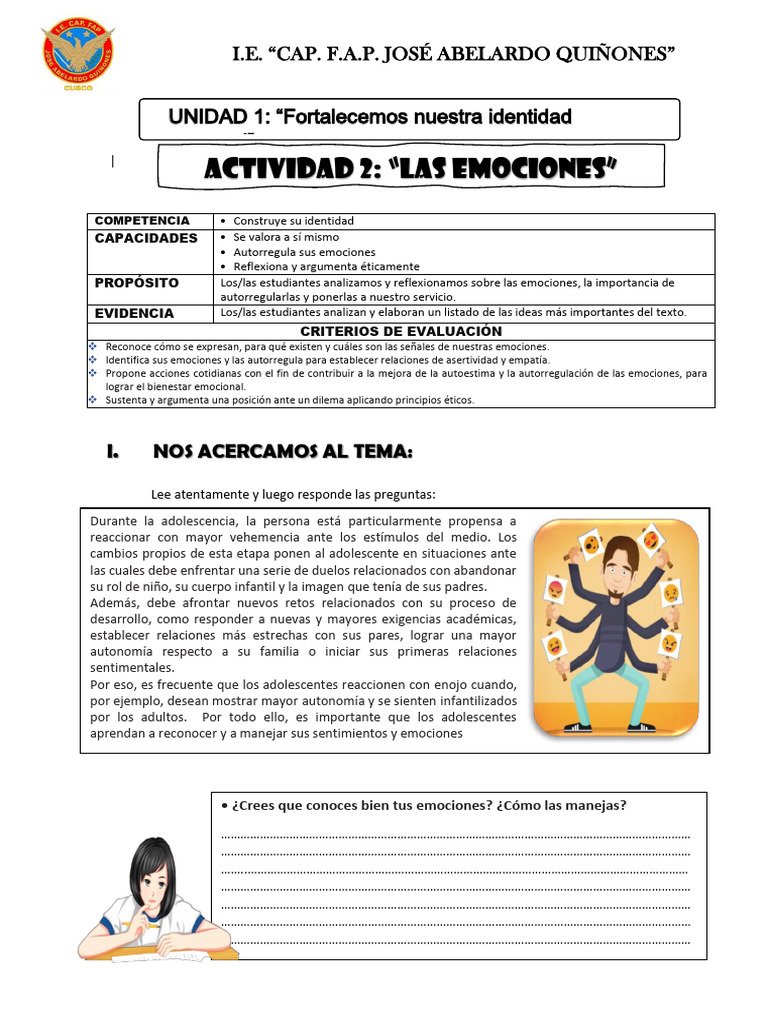 Ficha de Actividad DPCC 3ro Semana 2 | PDF | Las emociones | Aprendizaje