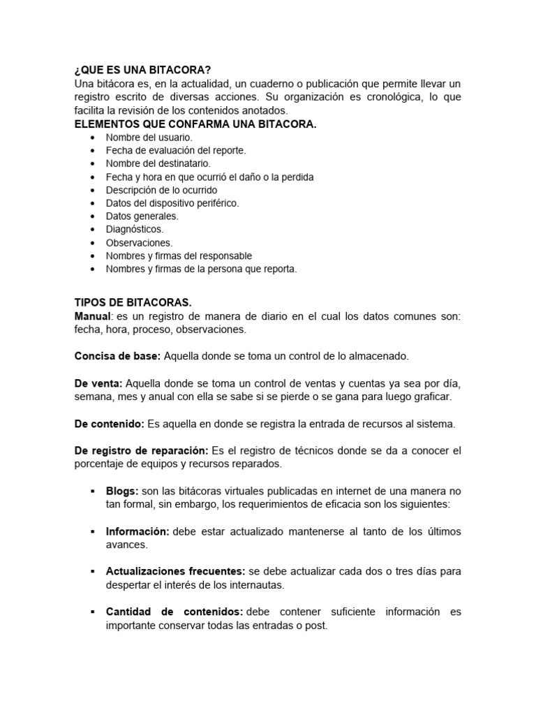 QUE ES UNA BITACORA | PDF | Blog | Ciencias de la Computación