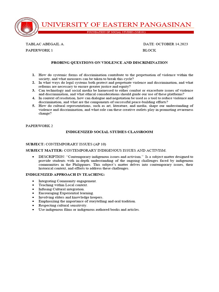 Activities Fos | PDF | Violence | Critical Thinking