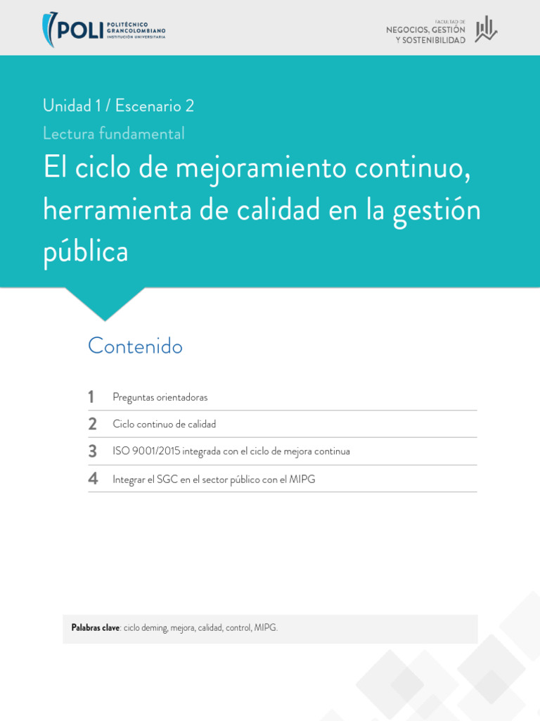 El ciclo de mejoramiento continuo herramienta de calidad en la gestión pública | PDF ...